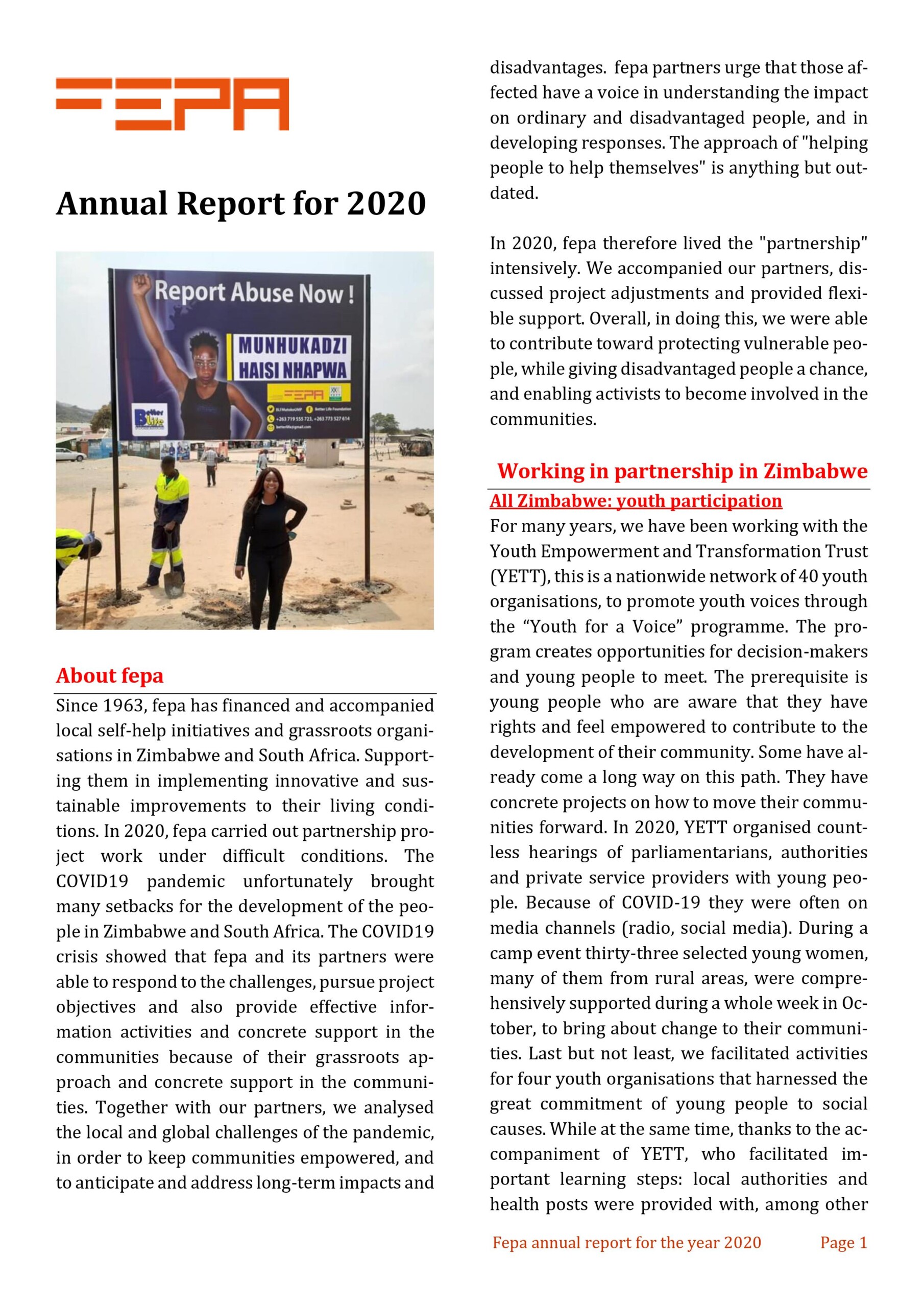 Annual Report Publication on fepa. You can download here the PDF | fepa